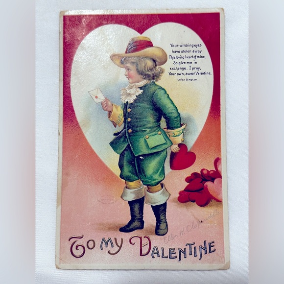 Accents | Vintage 199 To My Valentine Postcard Victorian Boy Red Heart ...